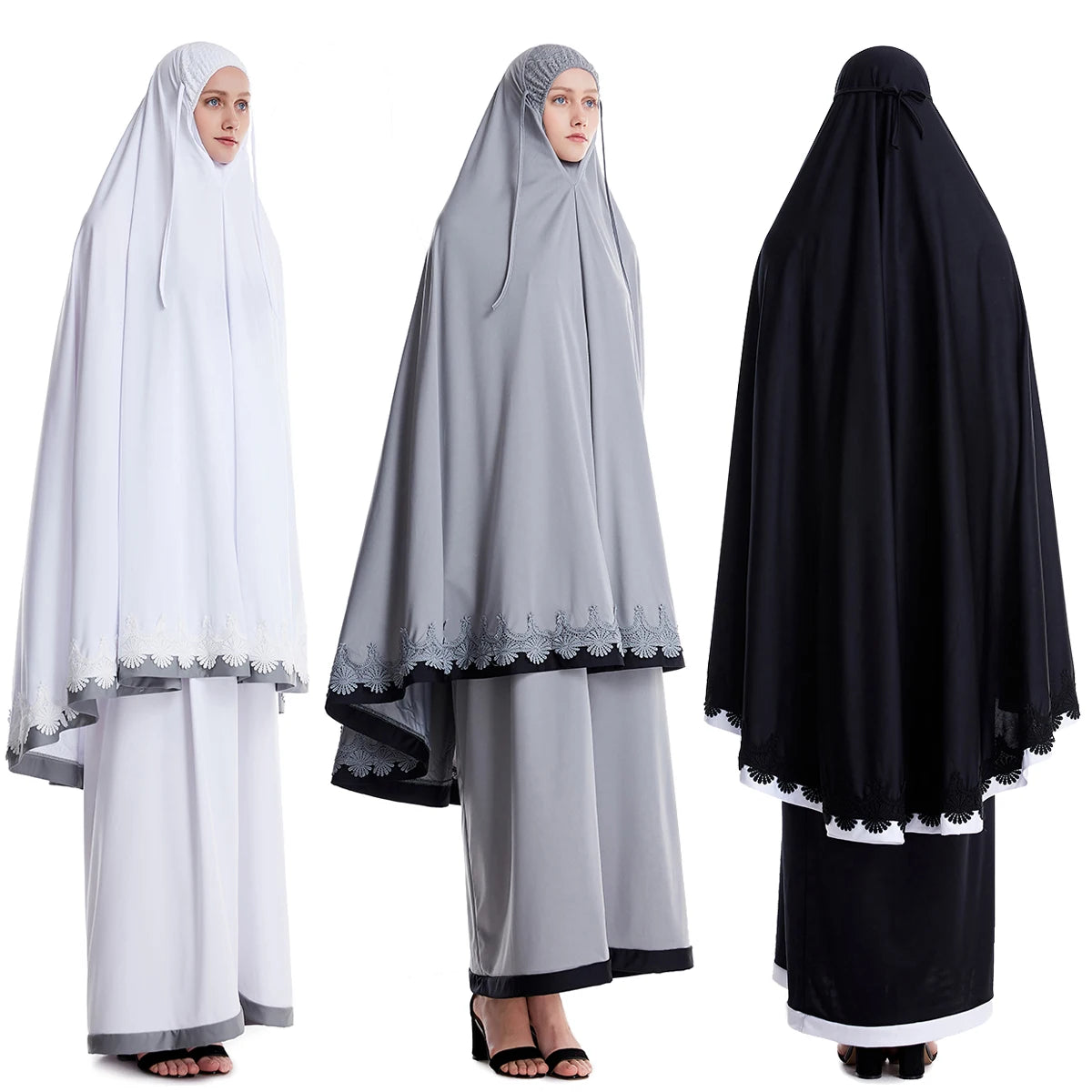 Muslim Women Burqa Dress Lace Two-piece Suit Ethnic Lady Hijab Abaya S ...